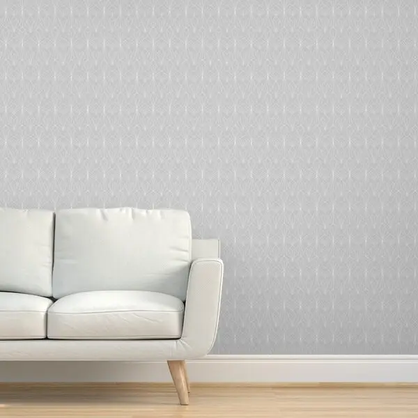 Spoonflower White Geometric Art Deco Neutral Symmetrical Custom Pre-pasted Wallpaper - Gray,white