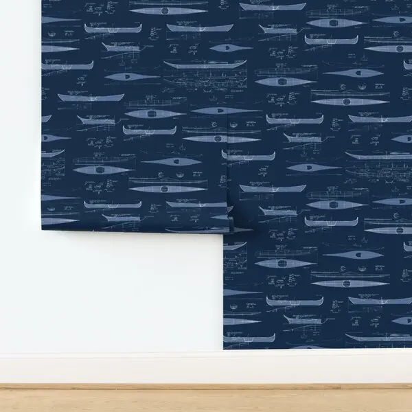 Spoonflower Line Drawing Nautical Navy Indigo And White Custom Removable Wallpaper