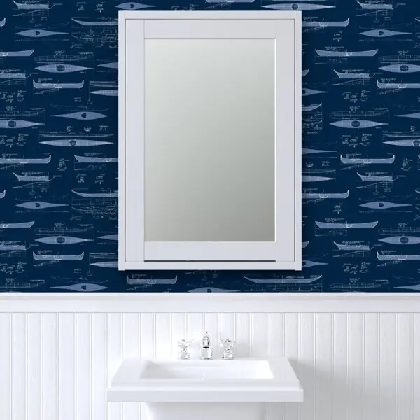 Spoonflower Line Drawing Nautical Navy Indigo And White Custom Removable Wallpaper
