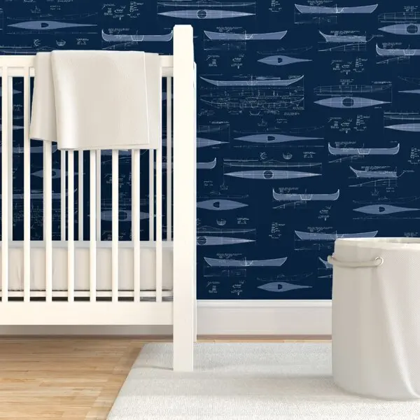 Spoonflower Line Drawing Nautical Navy Indigo And White Custom Removable Wallpaper