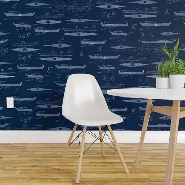 Spoonflower Line Drawing Nautical Navy Indigo And White Custom Removable Wallpaper