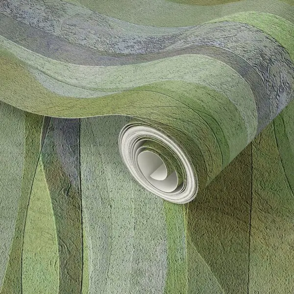 Spoonflower Sage Lime Olive Avocado Pistachio Wavy Flow Custom Pre-pasted Wallpaper