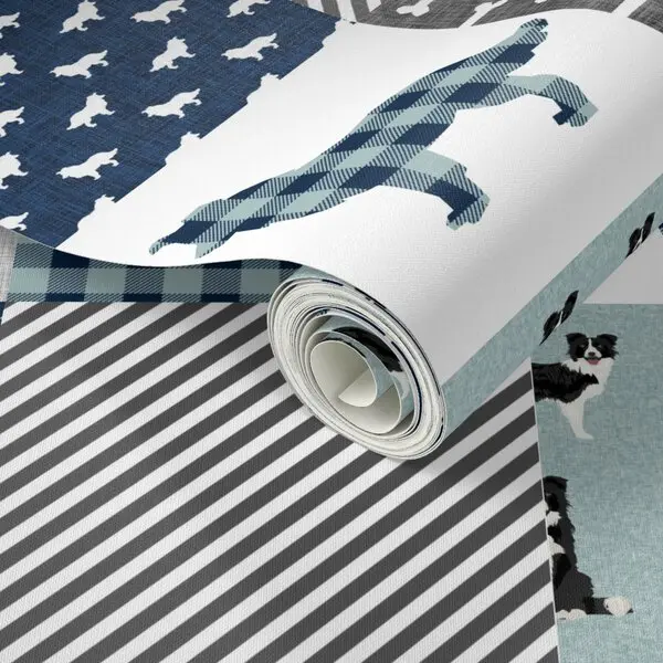 Spoonflower Dog Dogs Navy Cheater Collie Breed Custom Pre-pasted Wallpaper - Blue,gray
