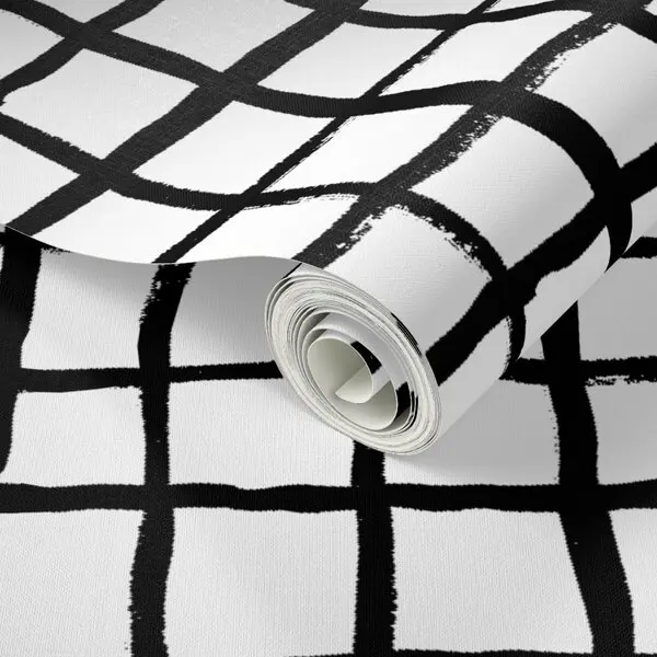 Spoonflower Grid Simple Black White Classic Neutral Minimal Custom Pre-pasted Wallpaper - Black,white,gray