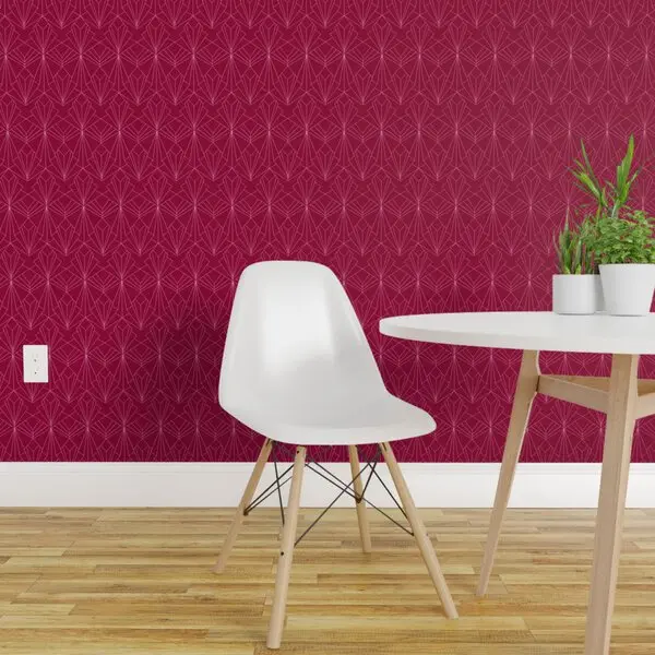 Spoonflower Pink Geometric Art Deco Raspberry Twenties 20s Custom Removable Wallpaper - Red,pink