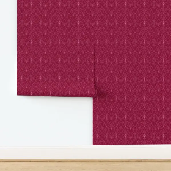Spoonflower Pink Geometric Art Deco Raspberry Twenties 20s Custom Removable Wallpaper - Red,pink