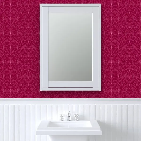 Spoonflower Pink Geometric Art Deco Raspberry Twenties 20s Custom Removable Wallpaper - Red,pink