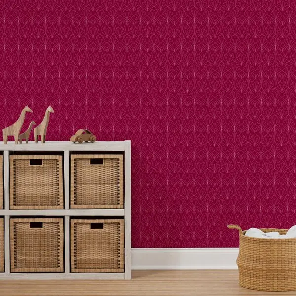 Spoonflower Pink Geometric Art Deco Raspberry Twenties 20s Custom Removable Wallpaper - Red,pink
