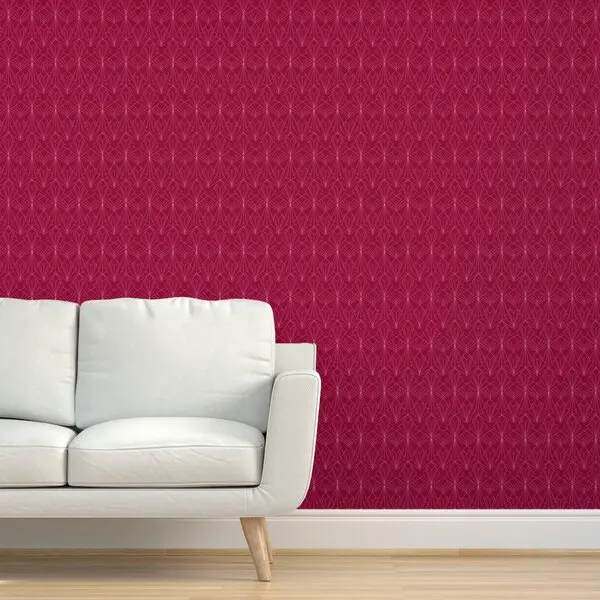 Spoonflower Pink Geometric Art Deco Raspberry Twenties 20s Custom Removable Wallpaper - Red,pink