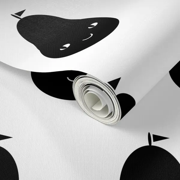 Spoonflower Pear Fruit Summer Monochrome Black And White Happy Custom Removable Wallpaper - Black,white,gray