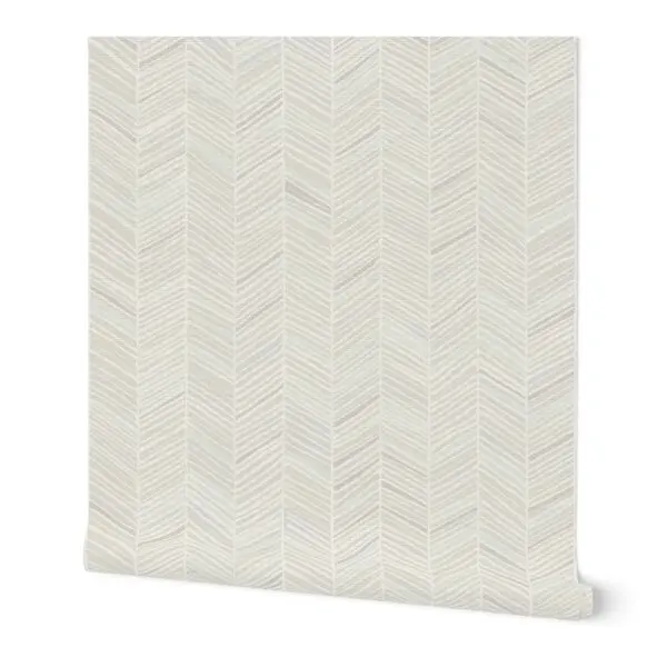 Spoonflower Herringbone Modern Nursery Light Neutral Custom Pre-pasted Wallpaper