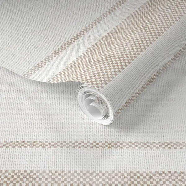 Spoonflower Texture Stripe Woven Ticking Towels Decor Line Custom Pre-pasted Wallpaper - White,brown,beige