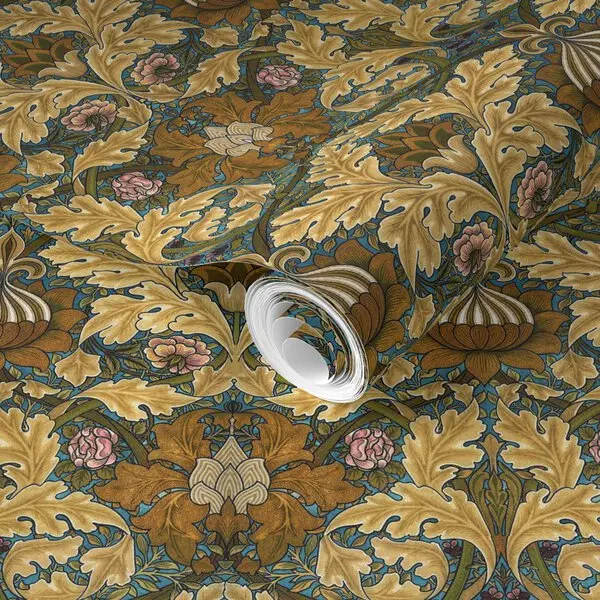 Spoonflower Victorian Abstract Floral Florid Retro Antique Custom Removable Wallpaper - Brown,green