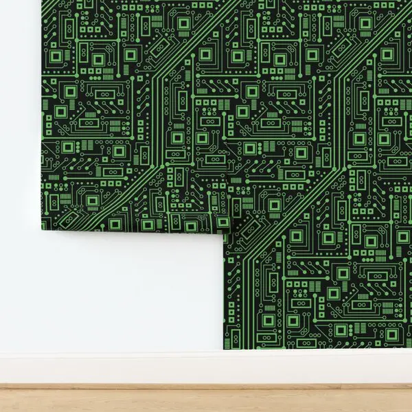 Spoonflower Evil Circuit Board Green Robot Nerd Geek Computer Custom Pre-pasted Wallpaper