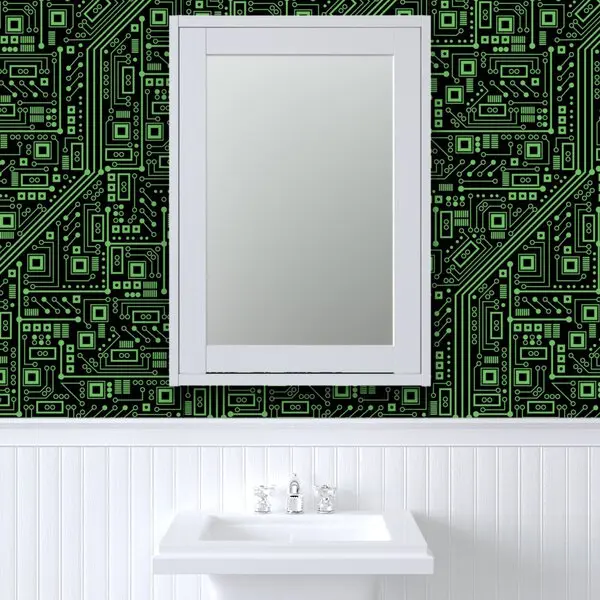 Spoonflower Evil Circuit Board Green Robot Nerd Geek Computer Custom Pre-pasted Wallpaper