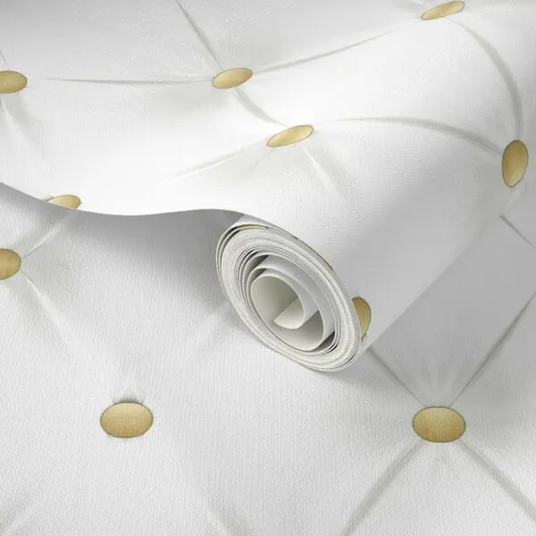 Spoonflower Tuft Tufted Gold White Ivory Custom Pre-pasted Wallpaper - Gray,brown