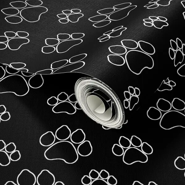 Spoonflower Doggy Paw Black Large Animals Dogs Pets Prints Custom Removable Wallpaper - Black,white,gray