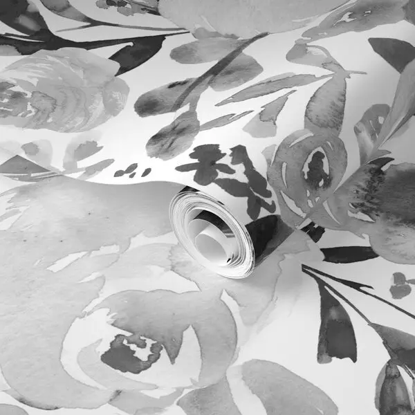Spoonflower Black And White Floral Flowers Flower Modern Traditional Wallpaper - Black,white,gray