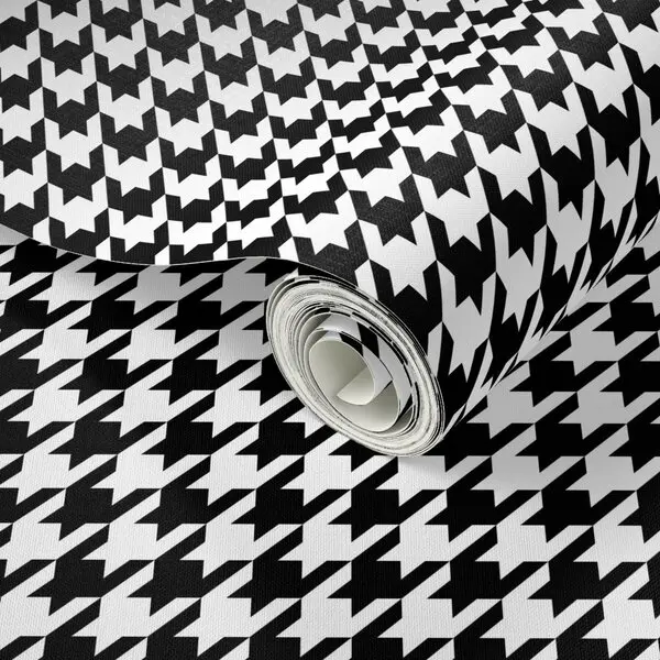 Spoonflower Hounds Tooth Dogstooth Dogtooth Black Check And Custom Removable Wallpaper - Black,white,gray