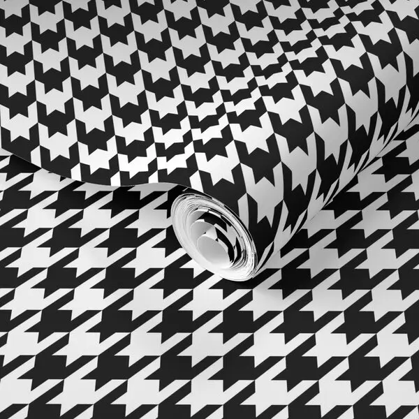 Spoonflower Hounds Tooth Dogstooth Dogtooth Black Check And Custom Removable Wallpaper - Black,white,gray