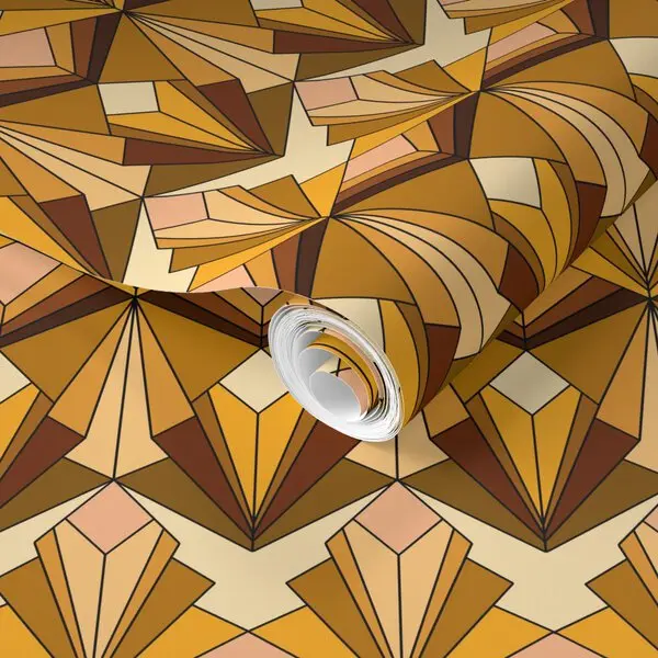 Spoonflower Vintage Retro Geometric Art Deco 70s Seventies Traditional Wallpaper - Orange,yellow,brown