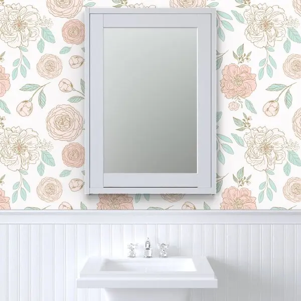 Spoonflower Princess Peonies Swim Bloom Custom Pre-pasted Wallpaper