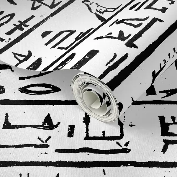 Spoonflower Egyptian Text History Egypt Writing Symbols Custom Removable Wallpaper - Black,white,gray