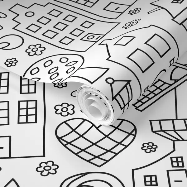 Spoonflower City Urban Delft Coloring Holland Netherlands Traditional Wallpaper - Black,white,gray