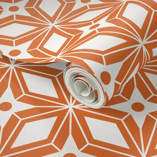 Spoonflower Mid Century Modern Geometric Orange Abstract Custom Removable Wallpaper - Orange,white,beige