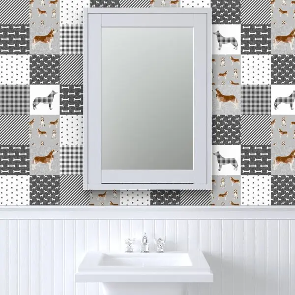 Spoonflower Dog Floral Dogs Patchwork Cheater Husky Huskies Custom Pre-pasted Wallpaper