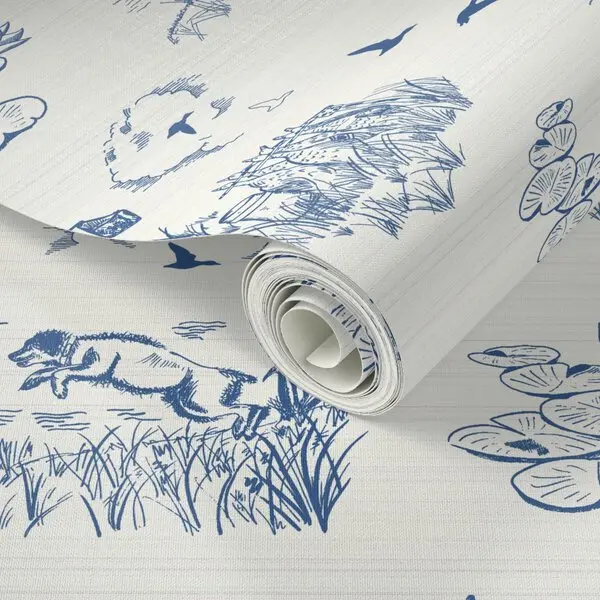 Spoonflower Blue Boykin Hunt Toile Custom Removable Wallpaper - Gray,blue