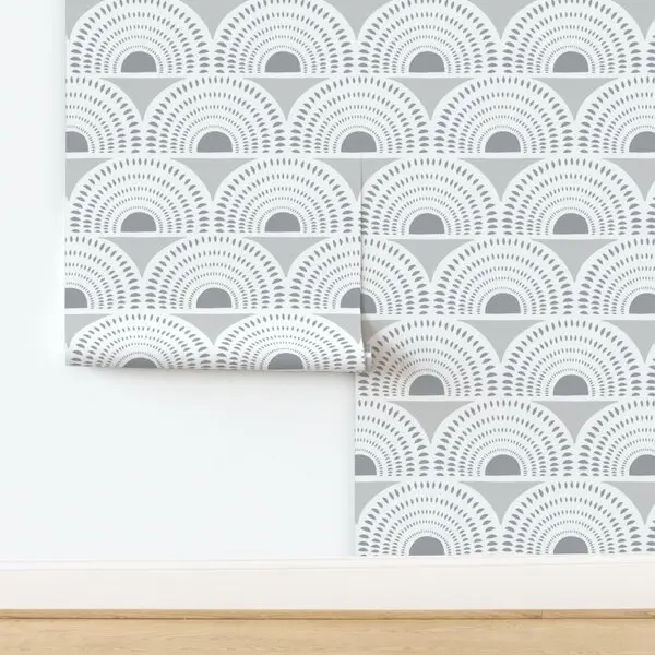 Spoonflower Art Deco Geometric Mid Century Modern Half Circles Custom Pre-pasted Wallpaper
