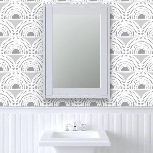 Spoonflower Art Deco Geometric Mid Century Modern Half Circles Custom Pre-pasted Wallpaper