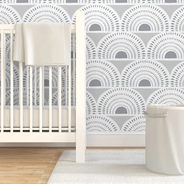 Spoonflower Art Deco Geometric Mid Century Modern Half Circles Custom Pre-pasted Wallpaper