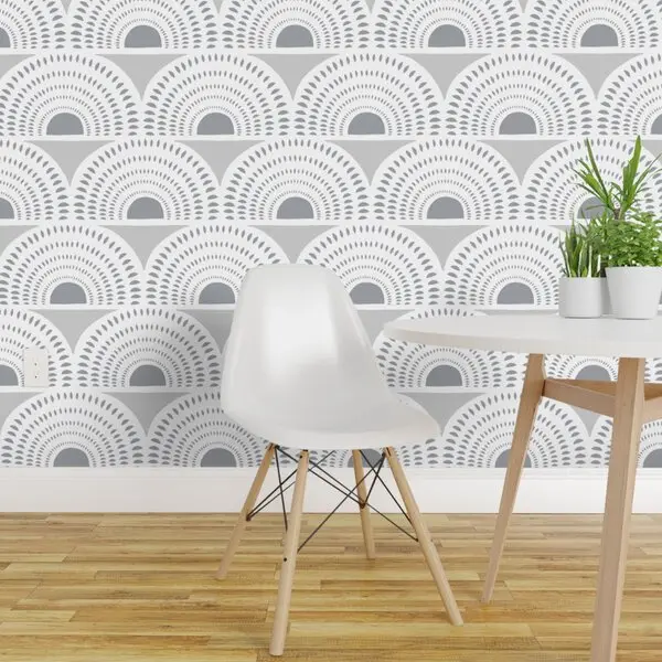 Spoonflower Art Deco Geometric Mid Century Modern Half Circles Custom Pre-pasted Wallpaper