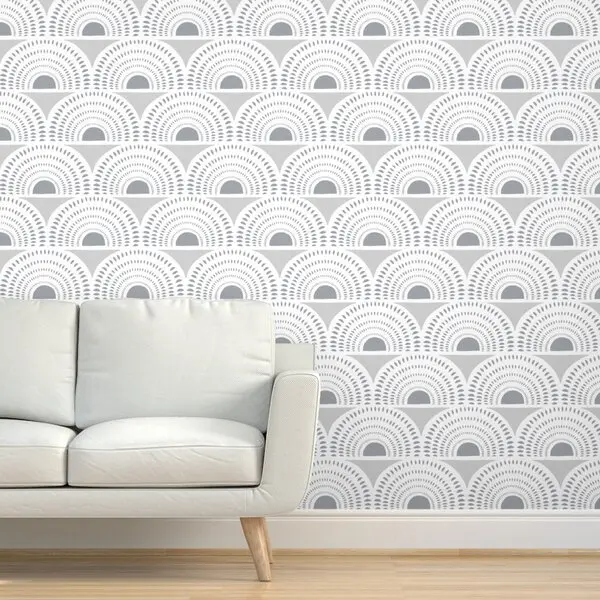 Spoonflower Art Deco Geometric Mid Century Modern Half Circles Custom Pre-pasted Wallpaper