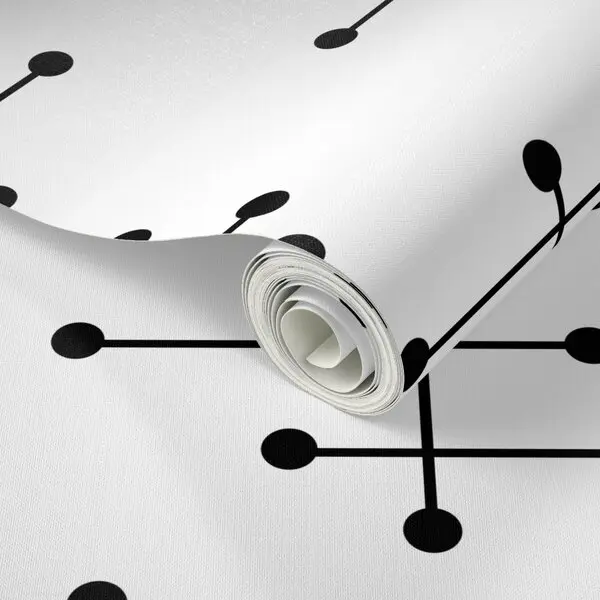Spoonflower Lines Dots Line Dot Atomic Geometric Custom Removable Wallpaper - White,black,gray