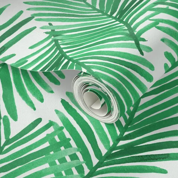 Spoonflower Tropical Palm Print Summer Tropic Exotic Green Custom Removable Wallpaper - Green,mint