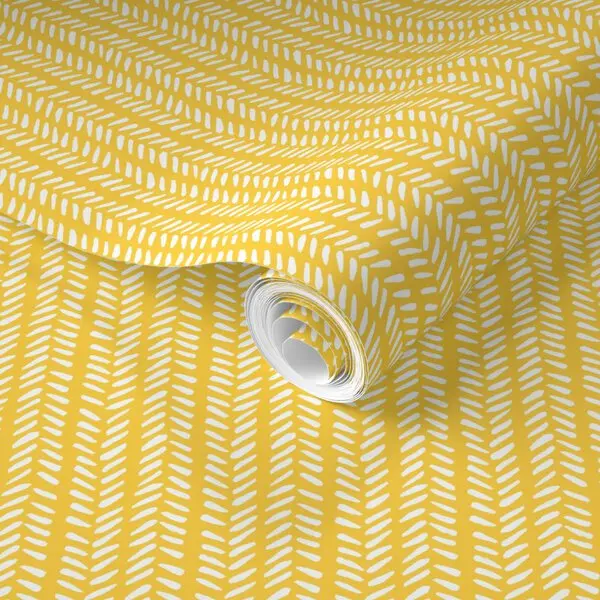 Spoonflower White Yellow Geometric Abstract Knitting Custom Removable Wallpaper - Yellow,beige,green