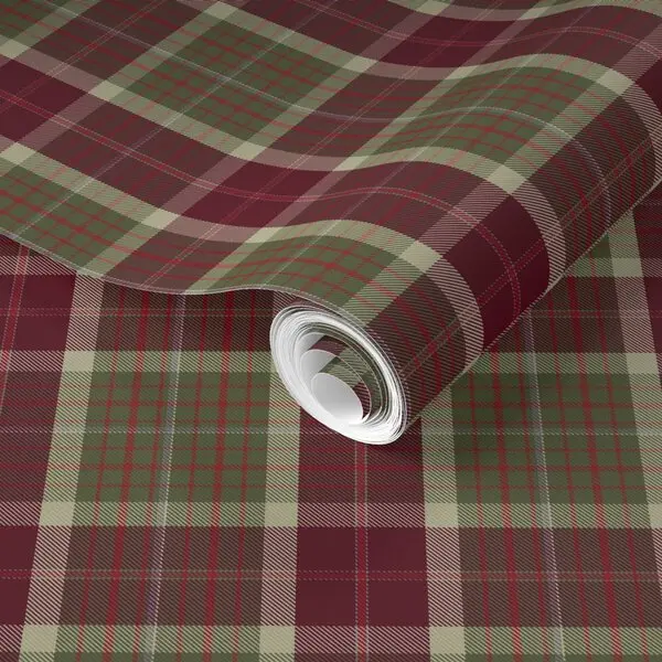 Spoonflower Tartan Thistle Scottish Highland Scotland Dance Custom Pre-pasted Wallpaper - Red,green,brown