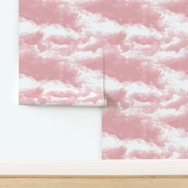 Spoonflower Clouds Cloud Cloudy Nuvole Pink Custom Removable Wallpaper