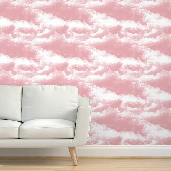 Spoonflower Clouds Cloud Cloudy Nuvole Pink Custom Removable Wallpaper