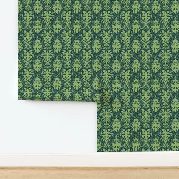 Spoonflower Cthulu Lovecraft Hidden Tentacle Skull Custom Removable Wallpaper - Green