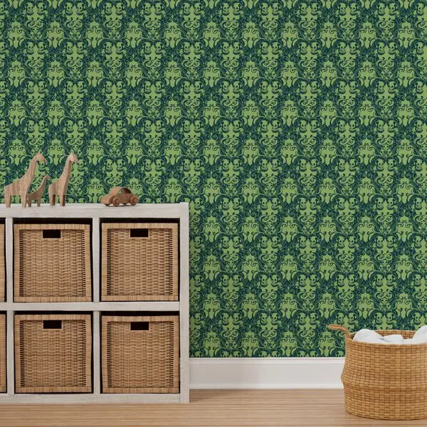 Spoonflower Cthulu Lovecraft Hidden Tentacle Skull Custom Removable Wallpaper - Green