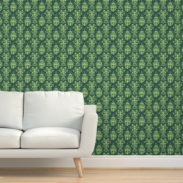 Spoonflower Cthulu Lovecraft Hidden Tentacle Skull Custom Removable Wallpaper - Green