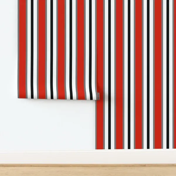 Spoonflower Black White Red Stripes Custom Removable Wallpaper