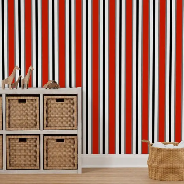 Spoonflower Black White Red Stripes Custom Removable Wallpaper