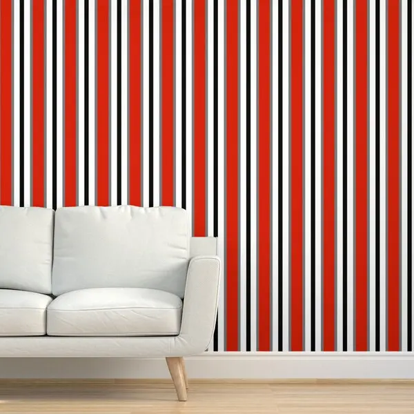 Spoonflower Black White Red Stripes Custom Removable Wallpaper