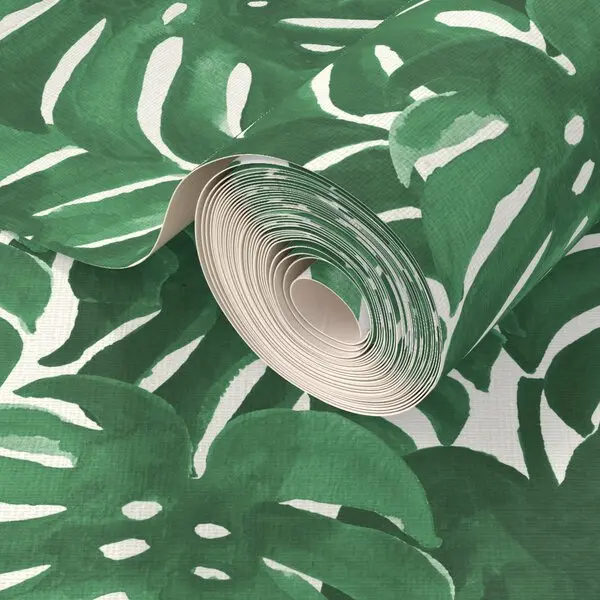 Spoonflower Monstera Cheese Plant Tropical Palms Custom Removable Wallpaper - Green