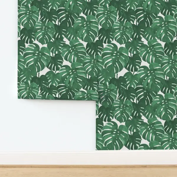 Spoonflower Monstera Cheese Plant Tropical Palms Custom Removable Wallpaper - Green